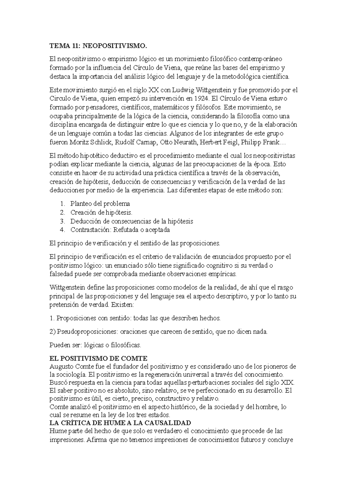 Tema 11 - Apuntes 11 - TEMA 11: NEOPOSITIVISMO. El neopositivismo o ...