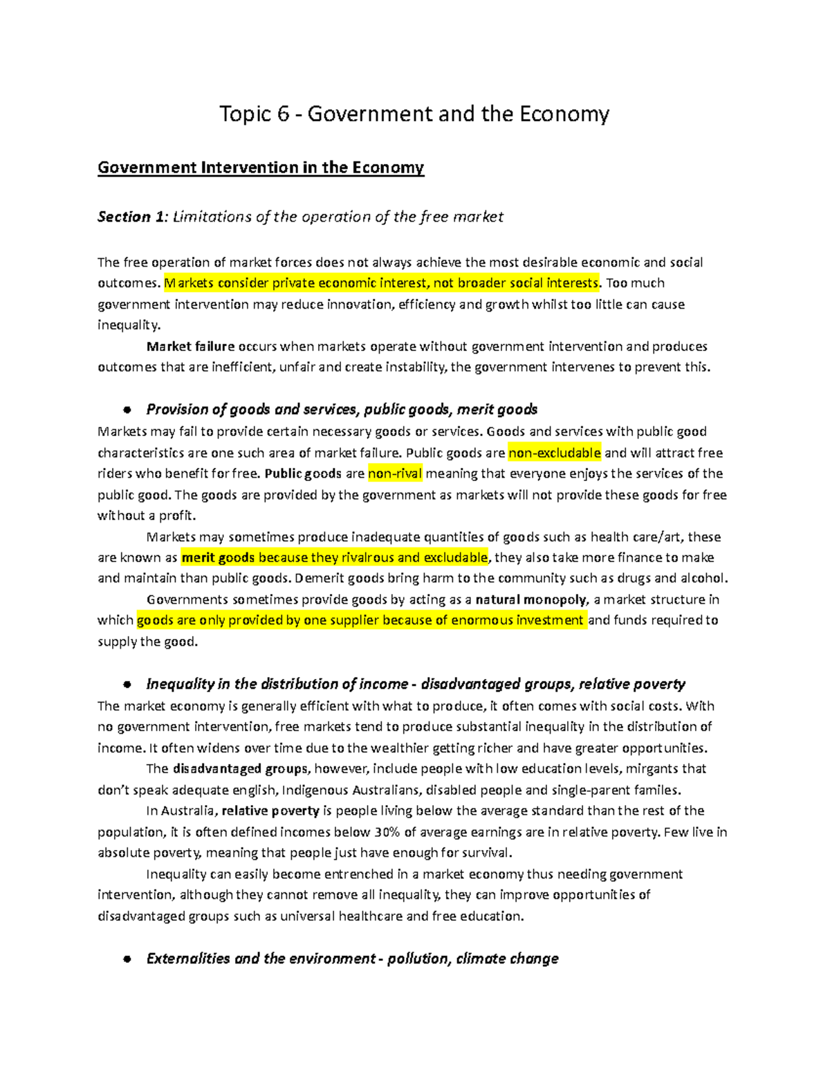 Topic 6 ECO Notes - Topic 6 - Government and the Economy Government ...