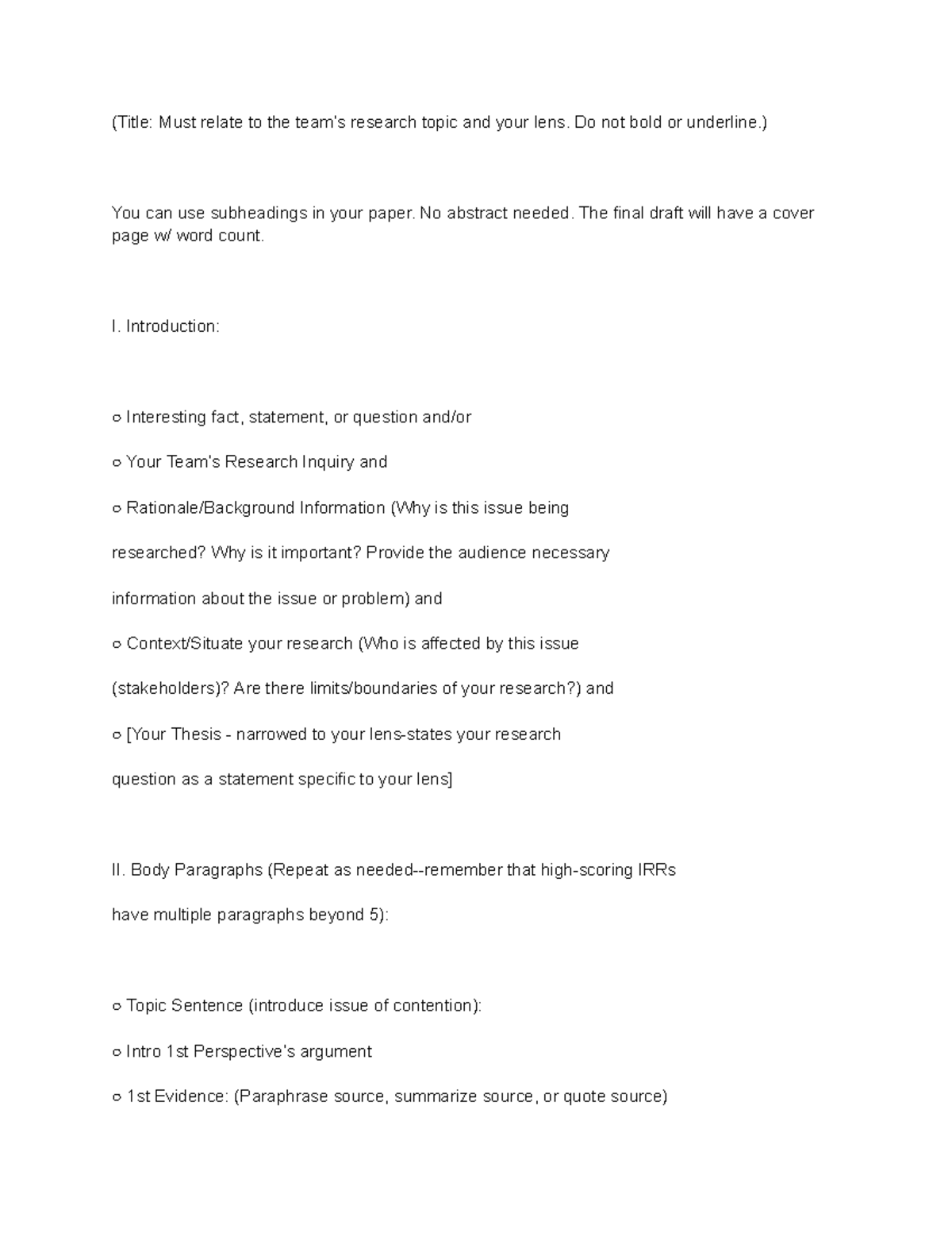 AP Seminar Template - Work. - (Title: Must relate to the team’s ...