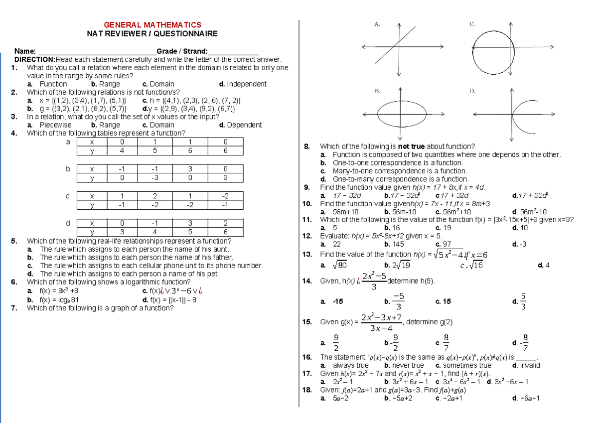 General Mathematics Review Questions 2-2 - GENERAL MATHEMATICS NAT ...