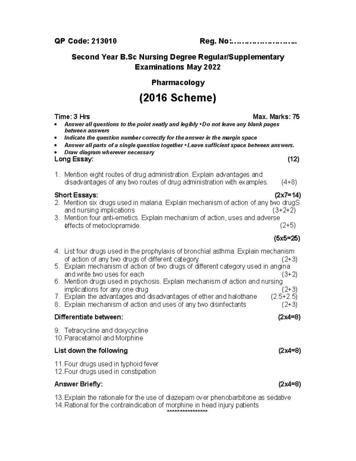 213010 - Previous Questions second Year Bsc Nursing - QP Code: 213010 ...