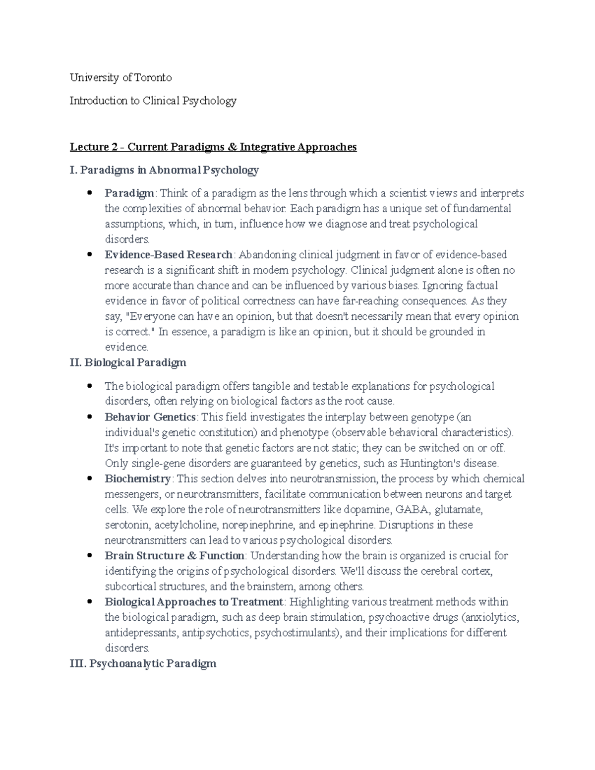 Lecture 2 Introduction to Clinical Psychology - University of Toronto ...