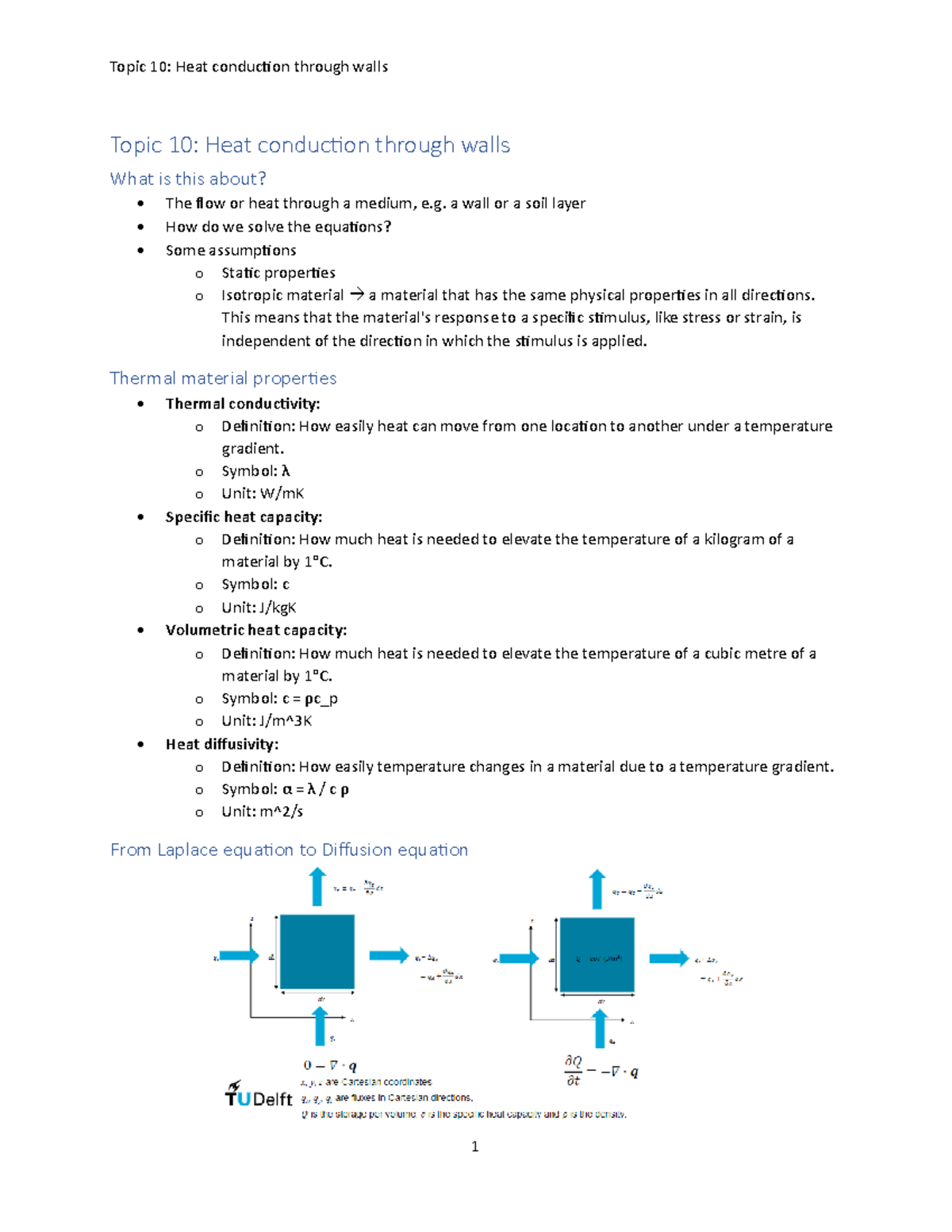 Summary and notes topic 10 to 14 - Topic 10: Heat conduction through ...