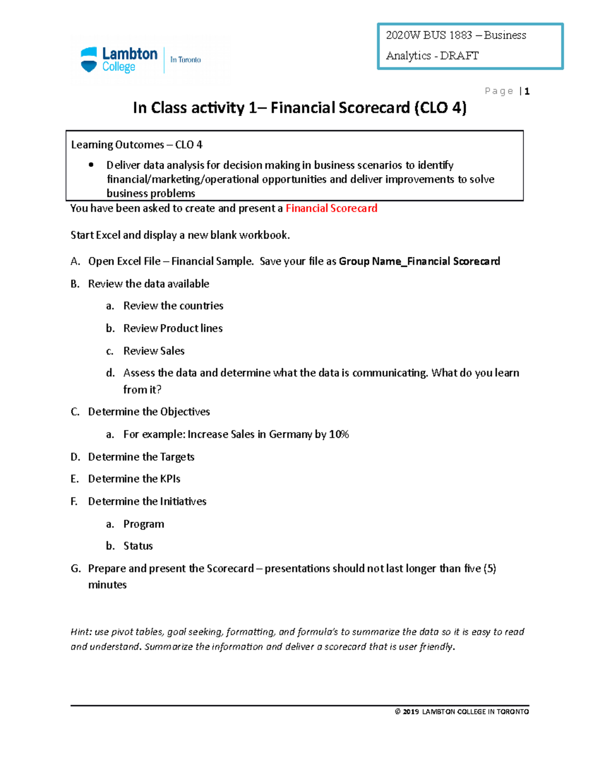 WK 10 - In Class activity 1 - Instructions - Financial Scorecard ...