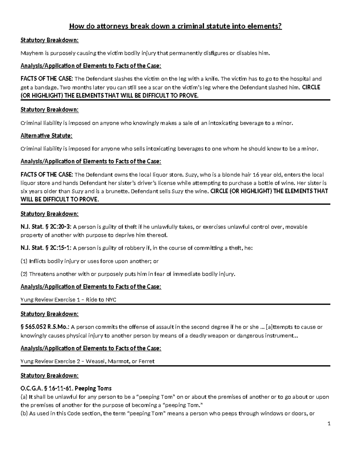Statutory Breakdown Exercises - How do attorneys break down a criminal ...
