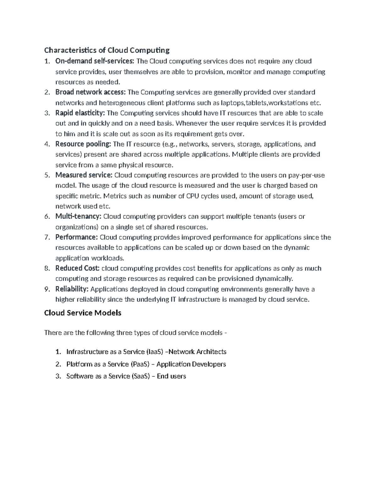 Cloud Computing unit1 - Characteristics of Cloud Computing 1. On-demand ...