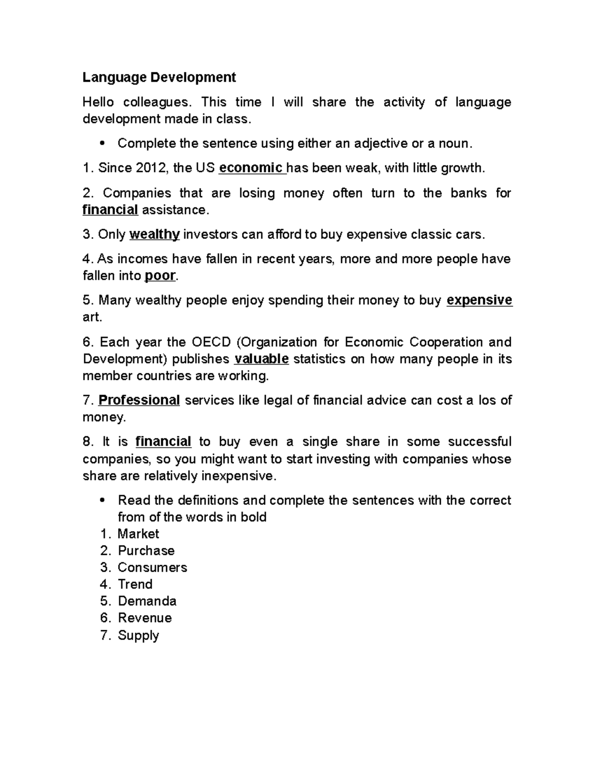 Language Development - English Class - Presentation test - Language ...