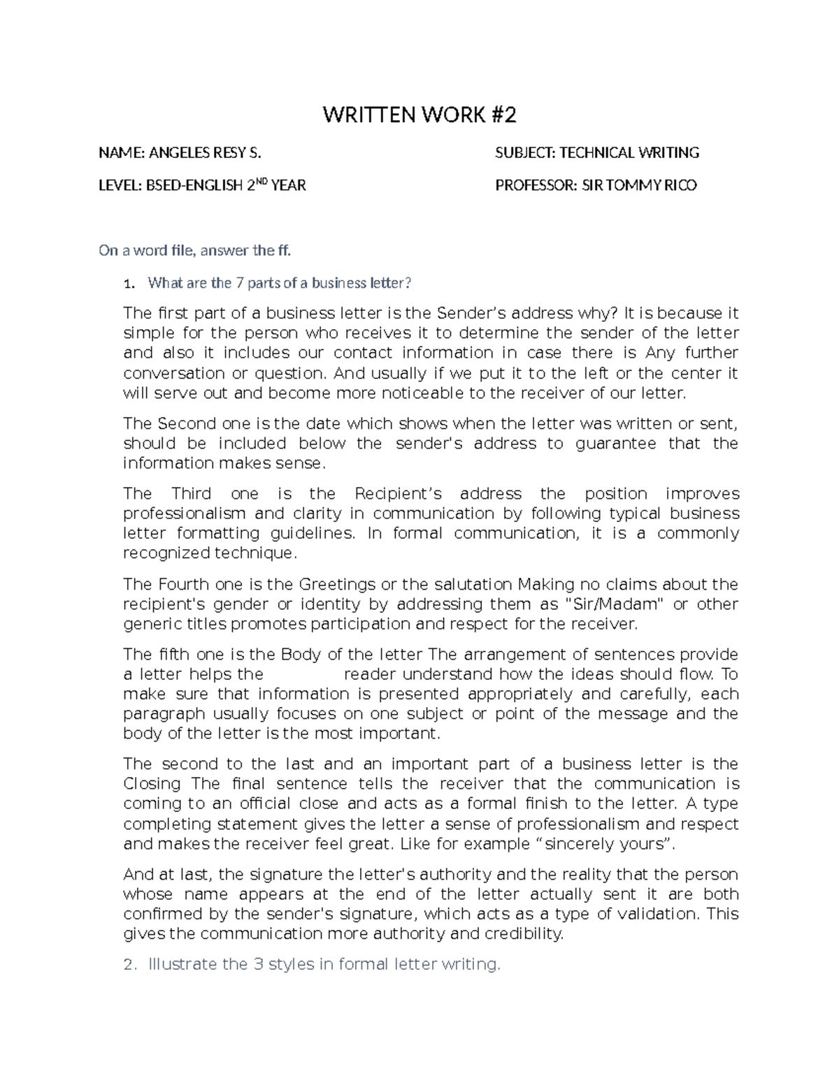 Written WORK 2 Angeles RESY S - WRITTEN WORK NAME: ANGELES RESY S ...