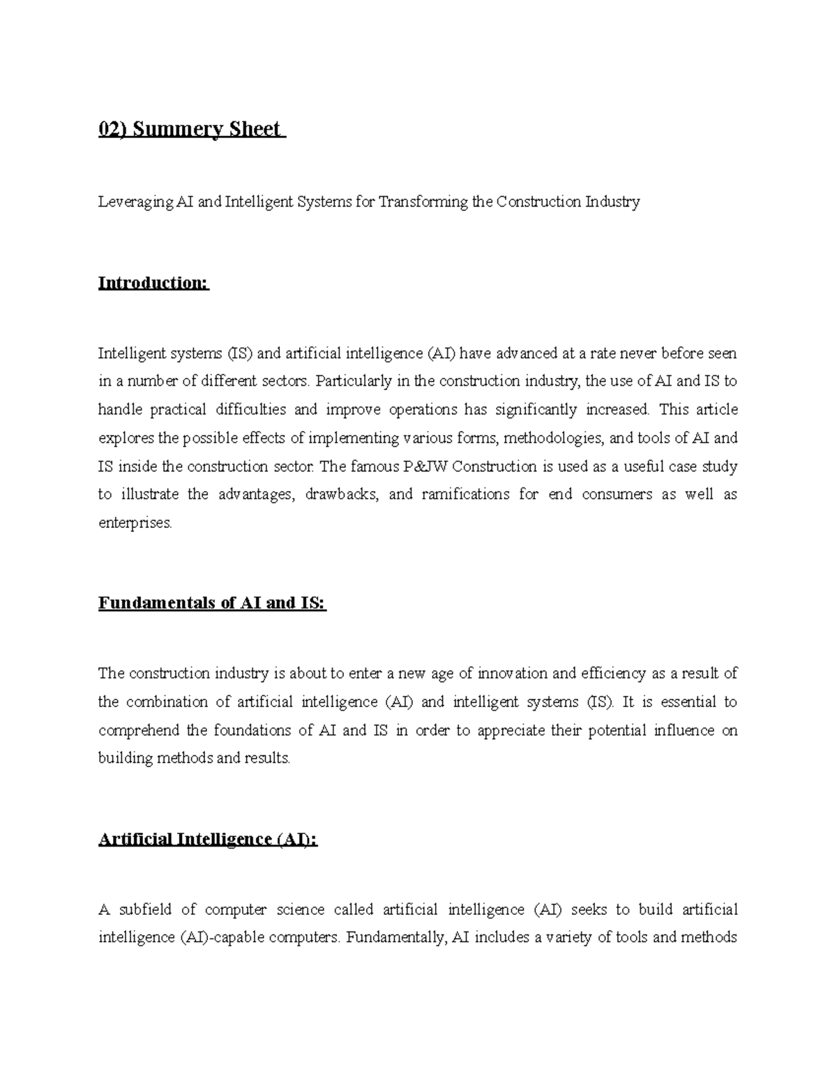Assignment - for merge - Btec - 02) Summery Sheet Leveraging AI and ...