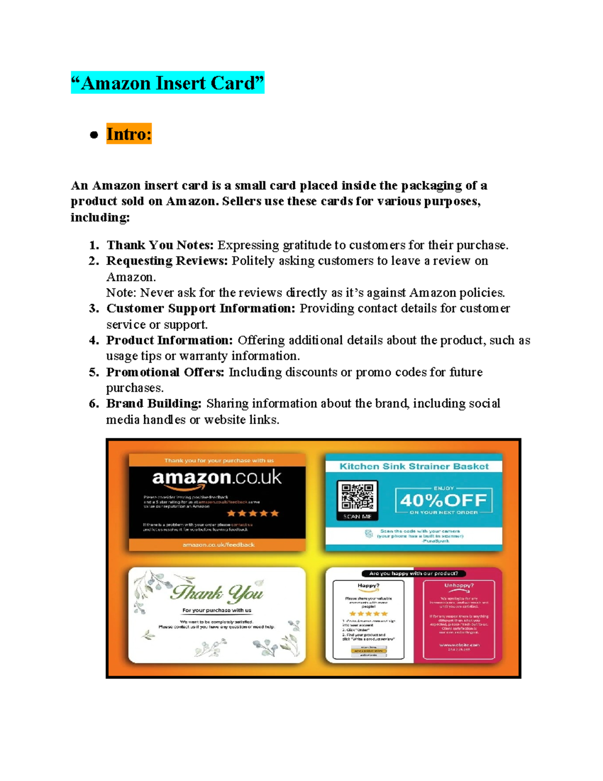 Amazon Insert Card - Learning material - “Amazon Insert Card” Intro: An ...