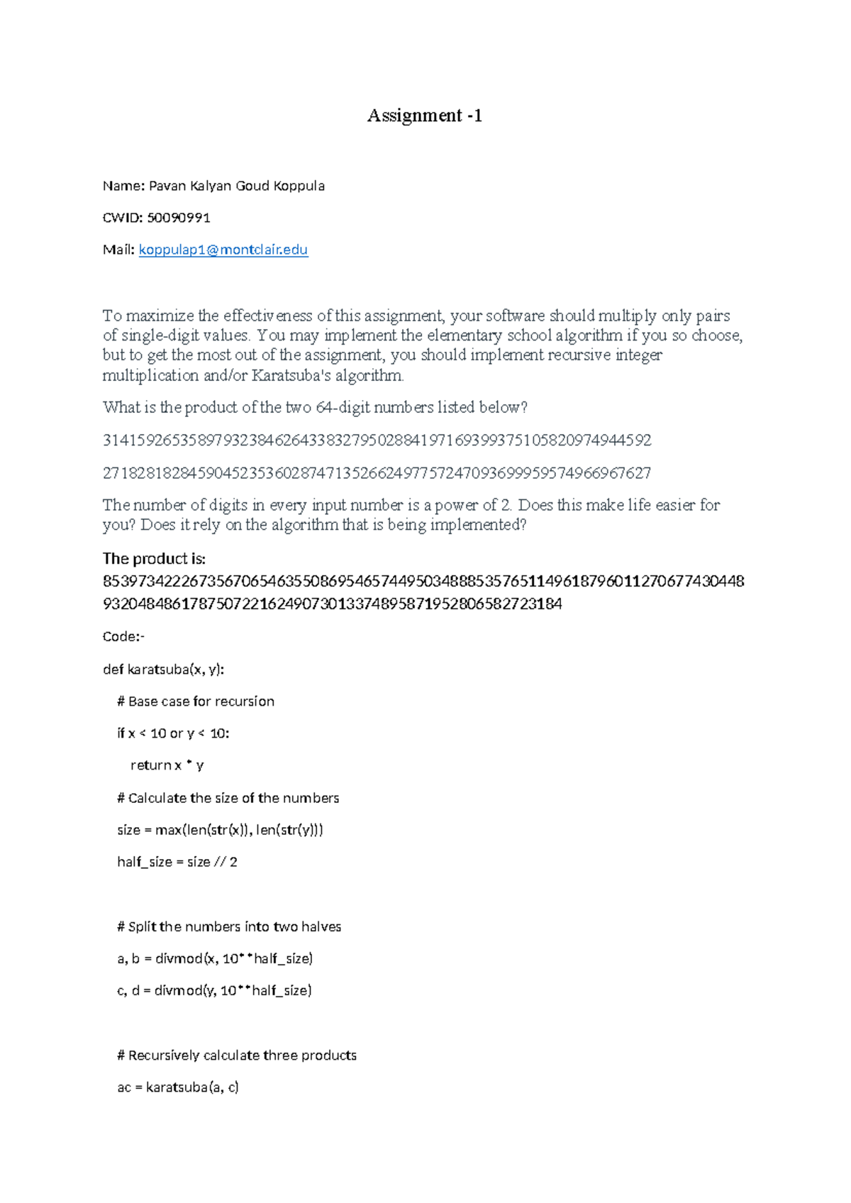 Assignment 1 - ... - Assignment - Name: Pavan Kalyan Goud Koppula CWID ...