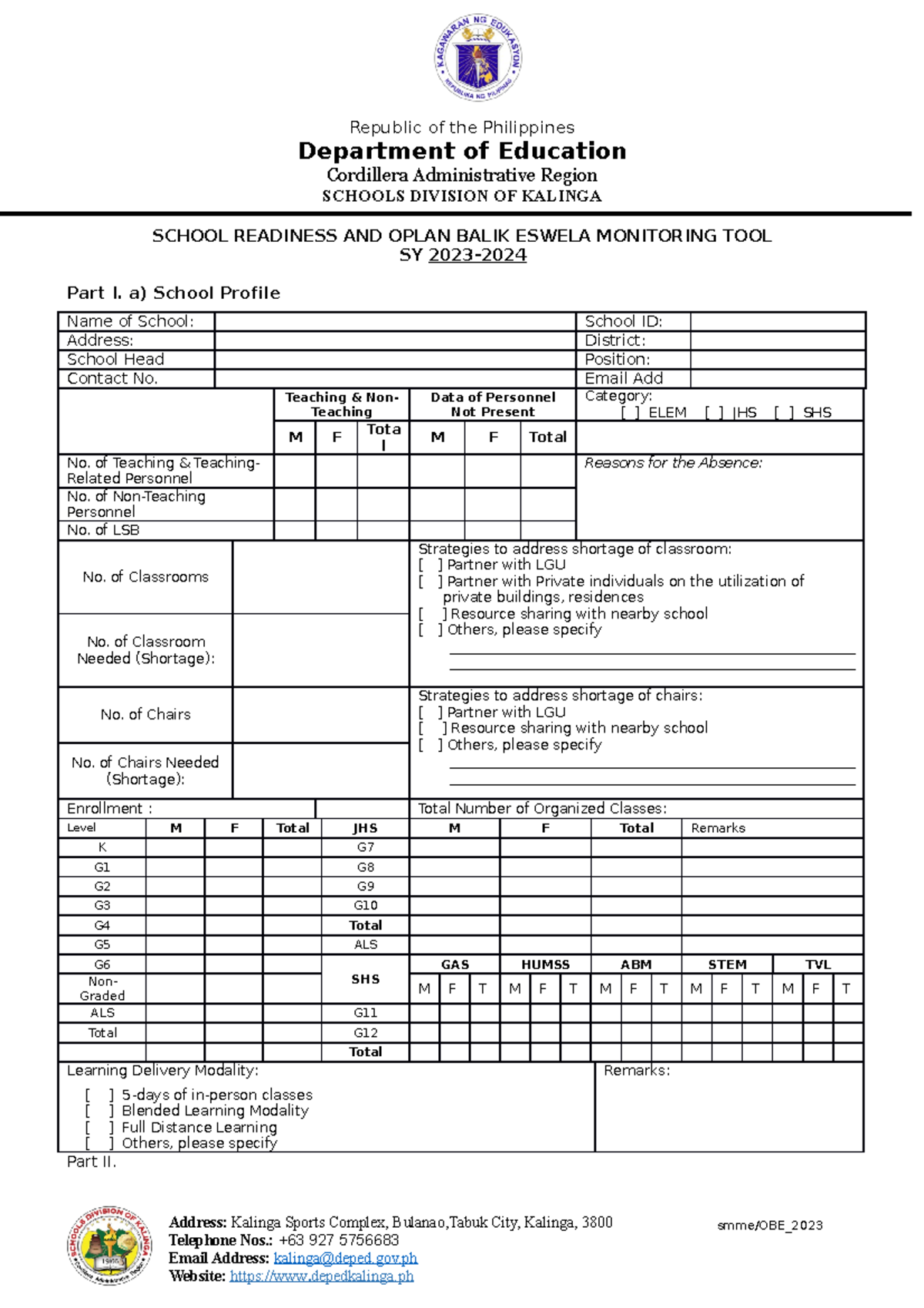 OBE 2023 M and E Tool - Republic of the Philippines Department of ...