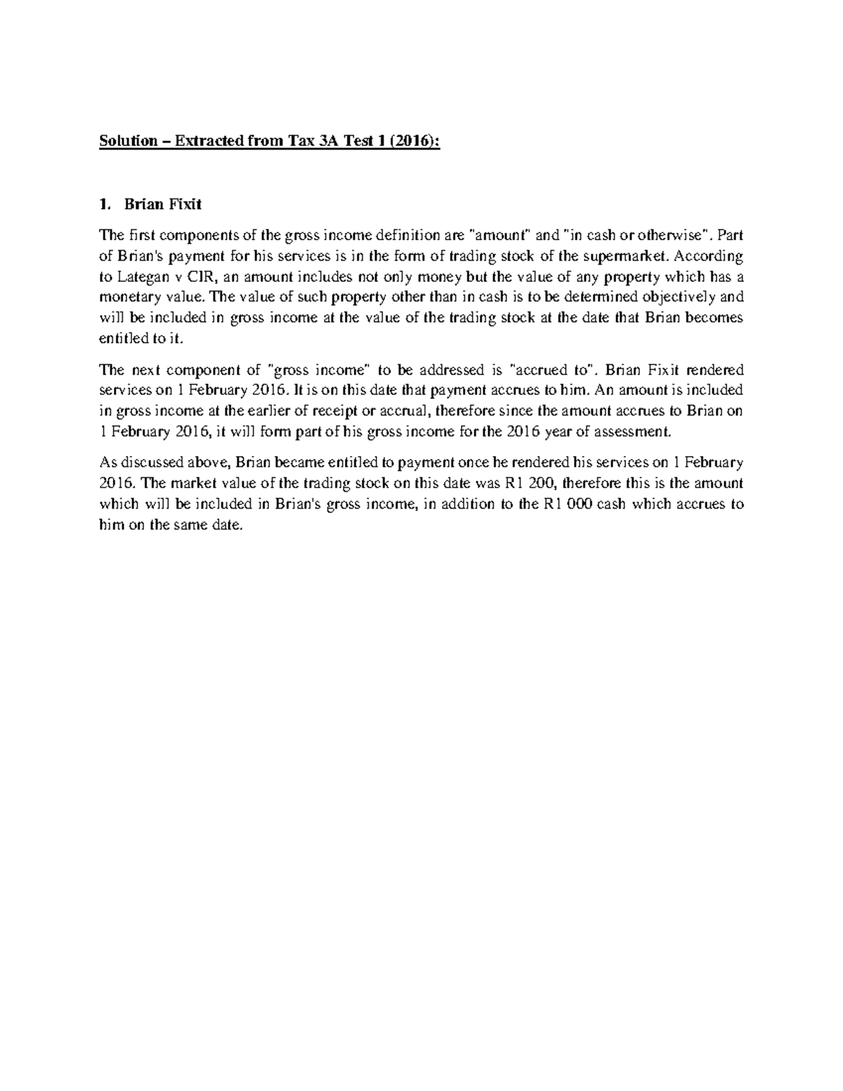 Week 2 Unseen Solution - tutorial questions for tax 3a - Warning: TT ...