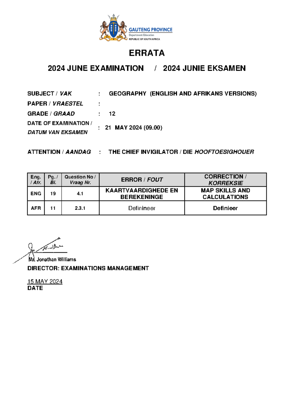 Errata Geography JUNE 2024 - : ERRATA 202 4 JUNE EXAMINATION / 2024 ...