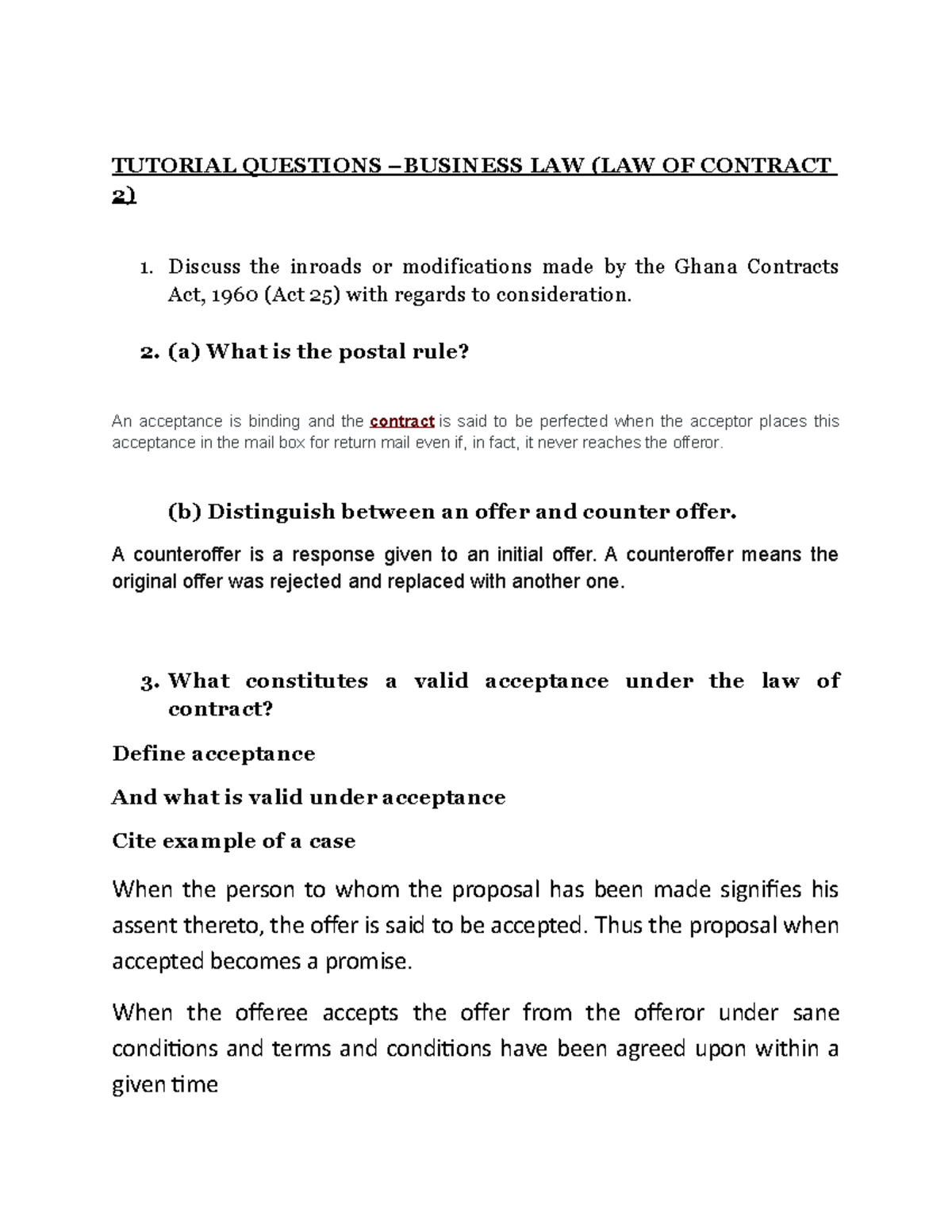 Exam 12 September 2019, questions - TUTORIAL QUESTIONS –BUSINESS LAW ...