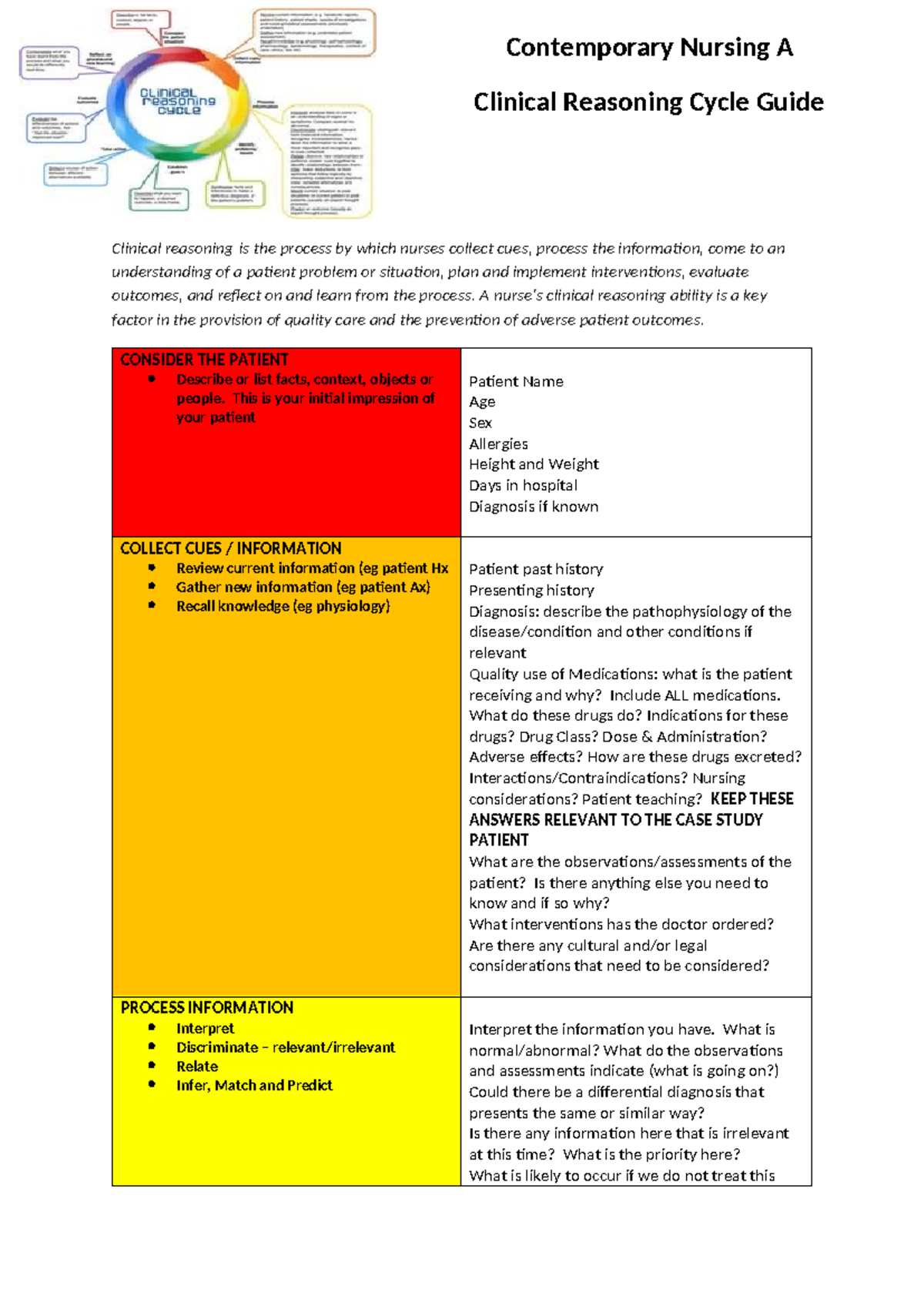 Pre Reading CRC Guide for students - Clinical reasoning is the process ...