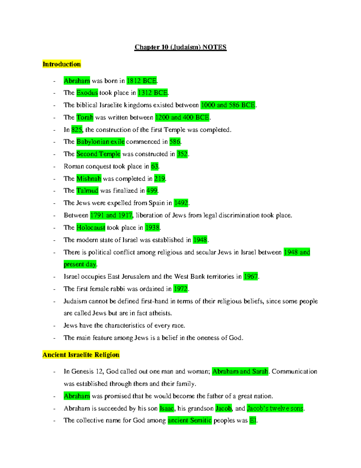 Hopfe Ch 10 Notes - Chapter 10 (Judaism) NOTES Introduction Abraham was ...