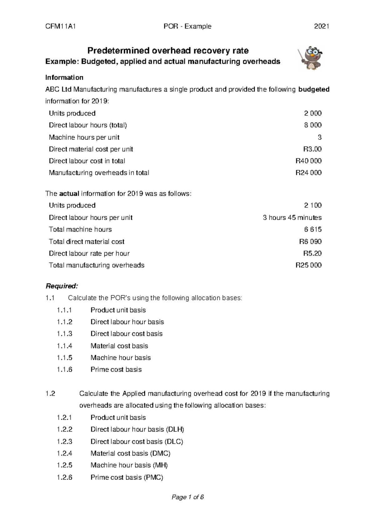 POR Example with notes - Predetermined overhead recovery rate Example ...