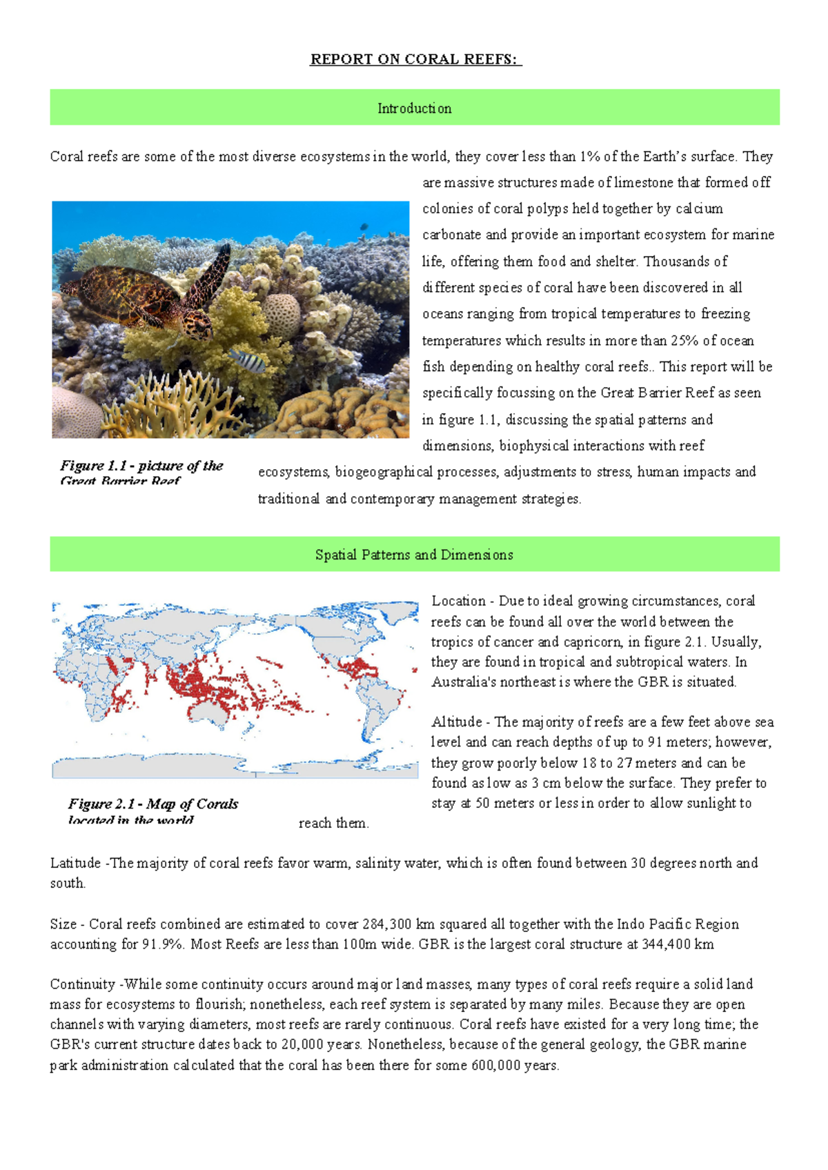 Geography assaignment 2 - ecosystems at risk - REPORT ON CORAL REEFS ...