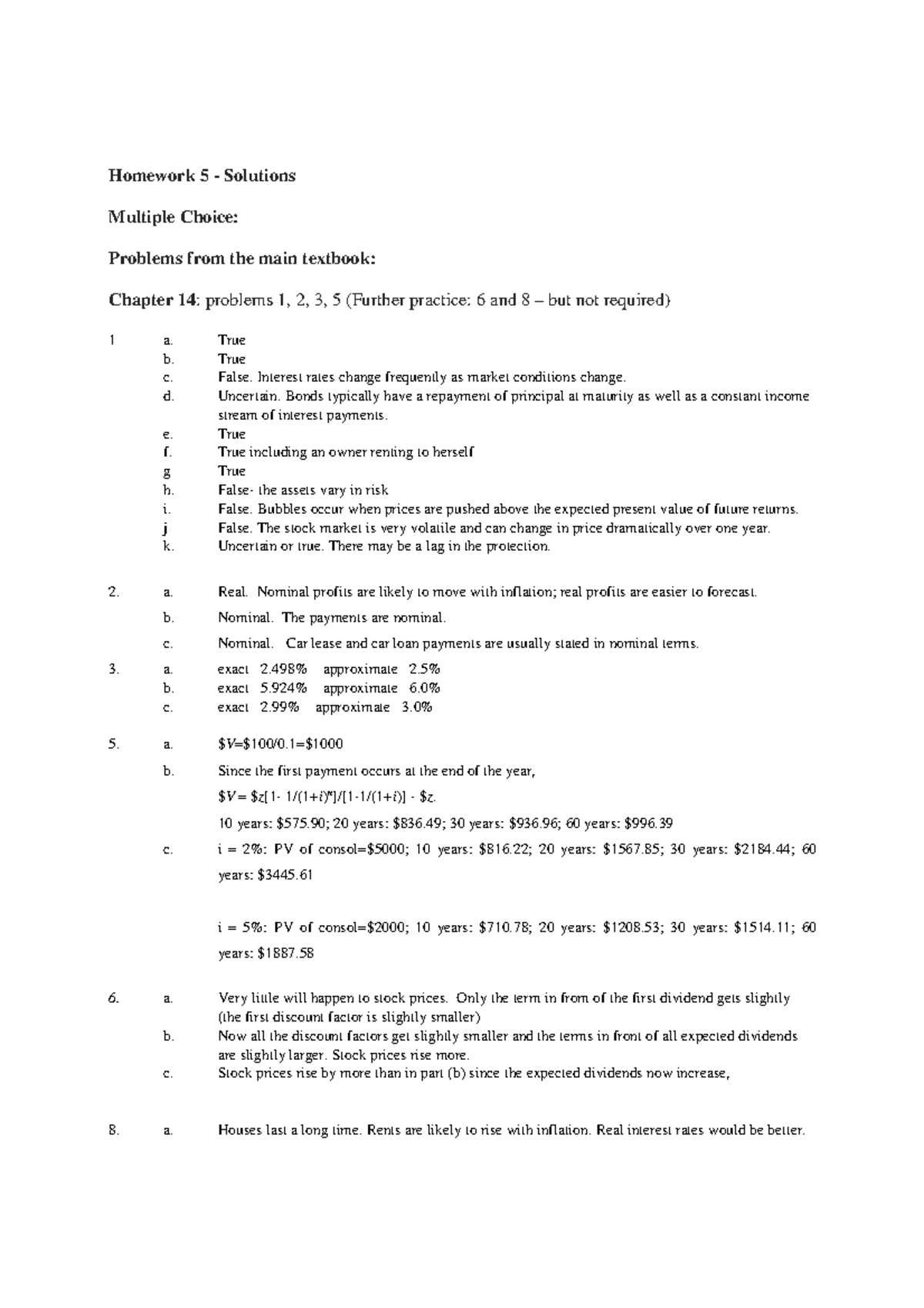 Homework 5 Solution Homework 5 Solutions Multiple Choice Problems From The Main Textbook
