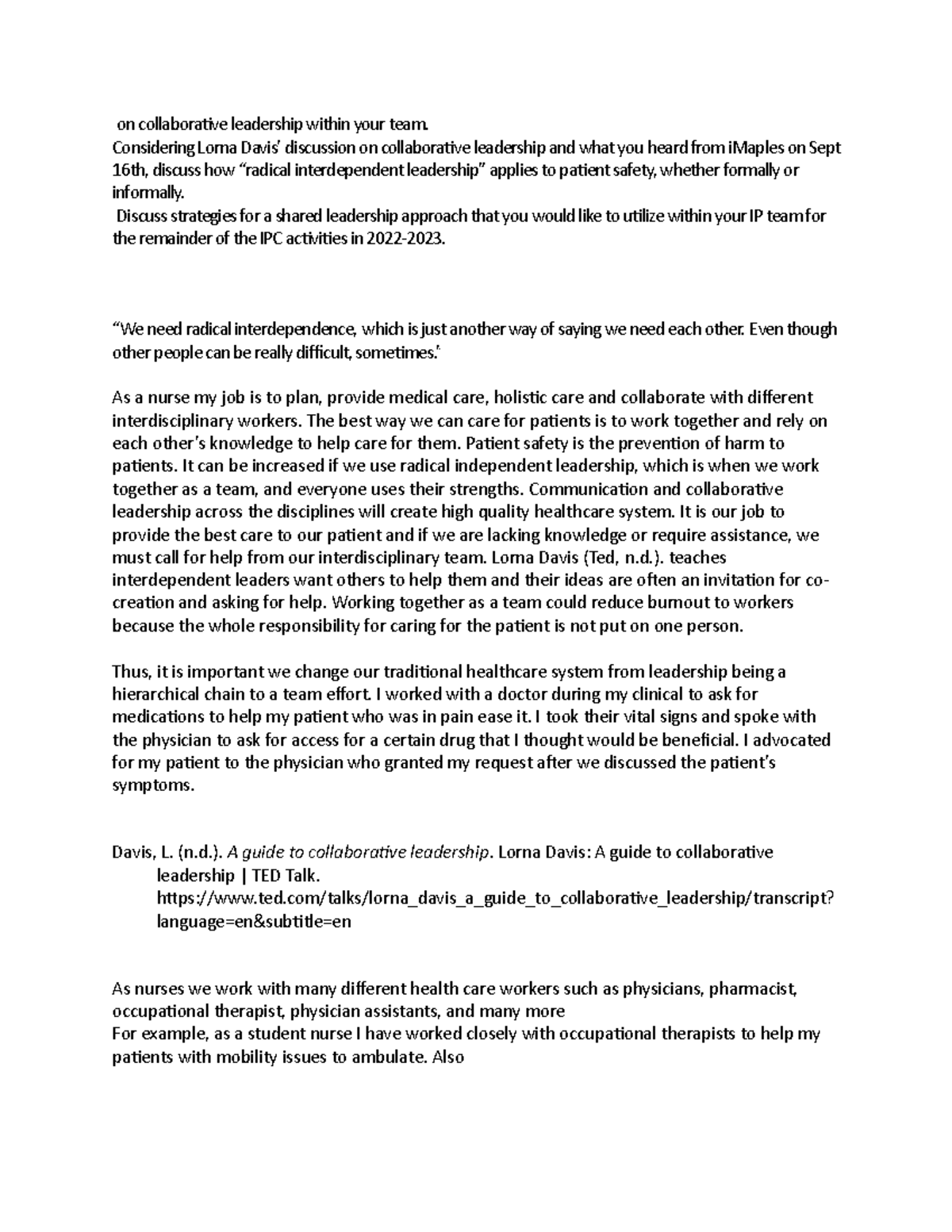 ICP discussions Fall 2022 - on collaborative leadership within your ...