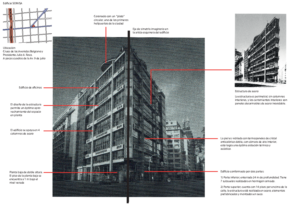 Edificio Somisa - Buenos Aires - El edi cio se apoya en 4 columnas de acero Planta baja de doble ...