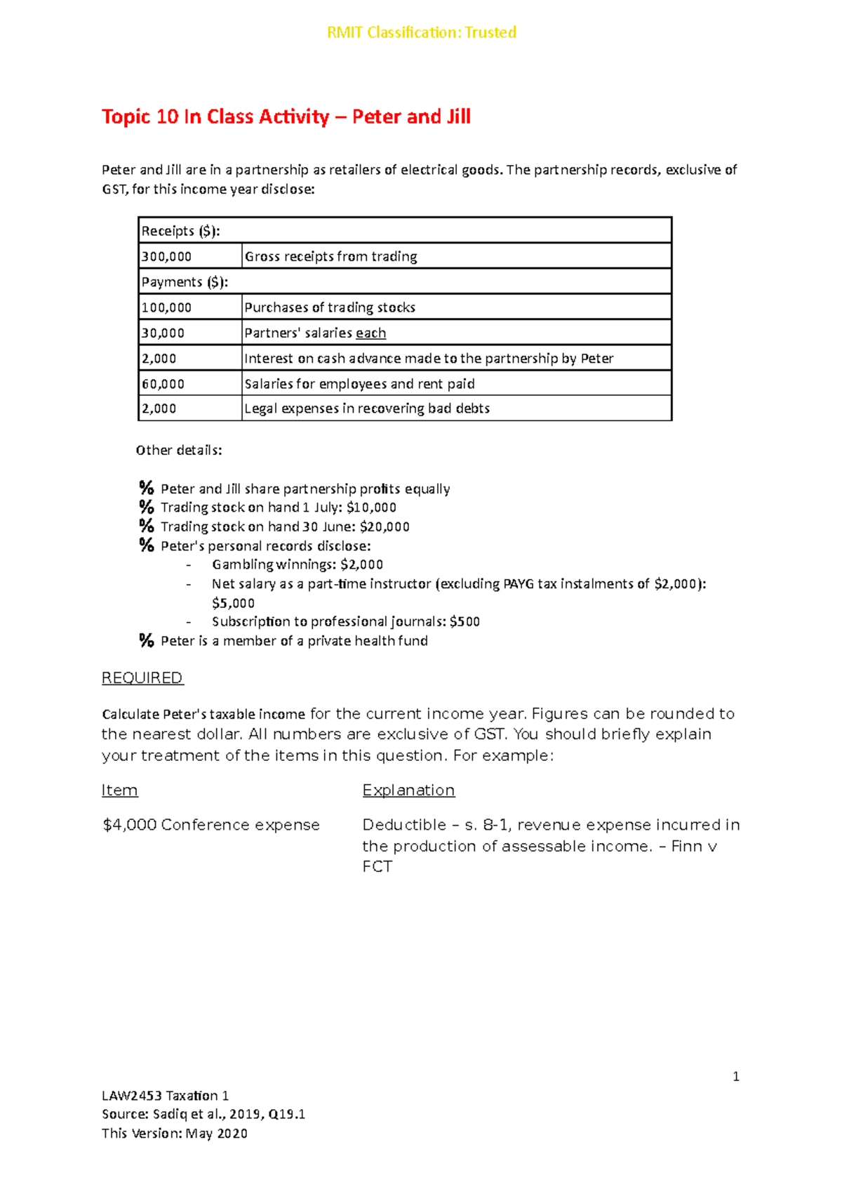Topic 10 In Class Activity - Peter and Jill-1 - RMIT Classification ...