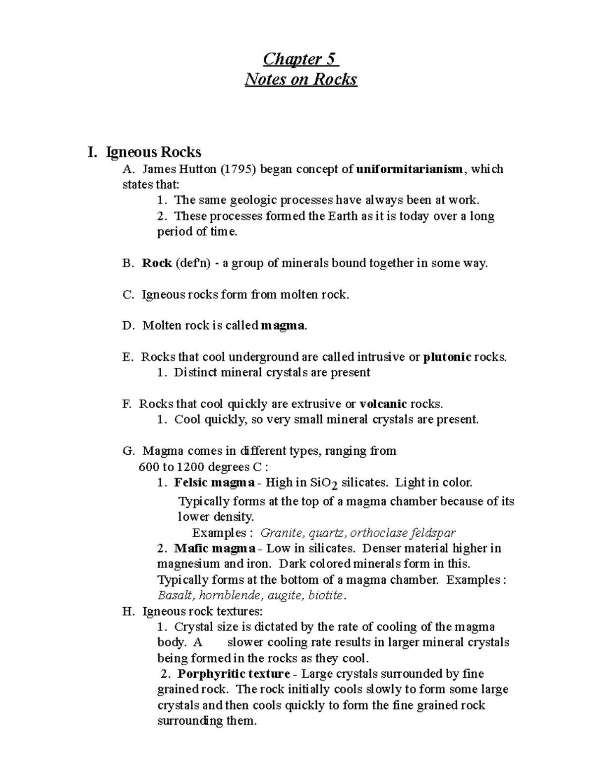 Chapter 5 Teacher Textbook Notes - Rocks and Rock Cycle - Chapter 5 ...