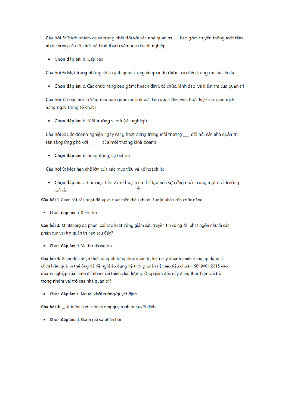 Quản trị học - Câu hói 5: Trách nhiêm quan trong nhat dói vói các nhà quan tri bao göm truyen ...