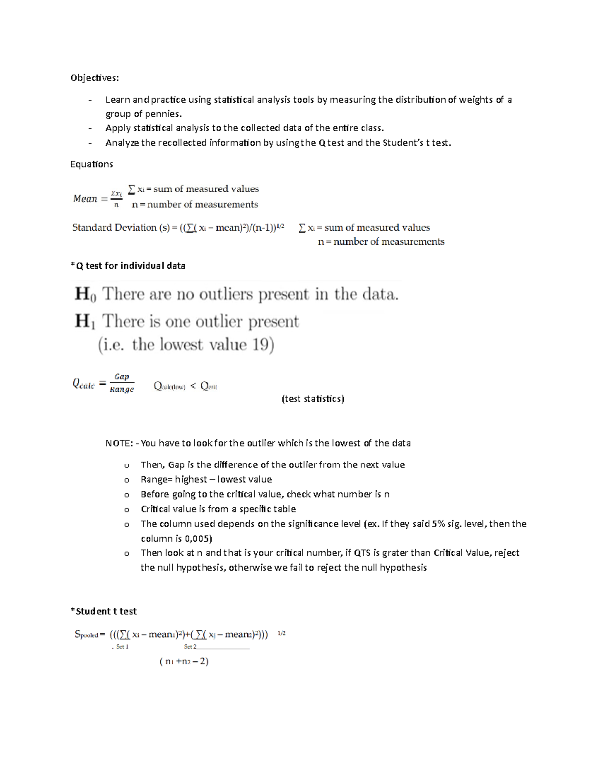 Lab 1 pennies - Objectives: Learn and practice using statistical ...