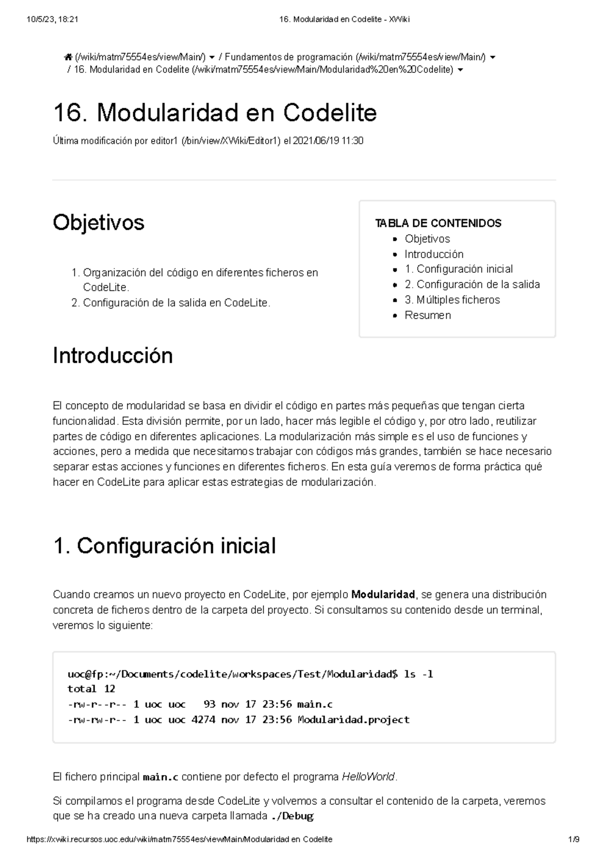 16. Modularidad en Codelite - XWiki - (/wiki/matm75554es/view/Main ...