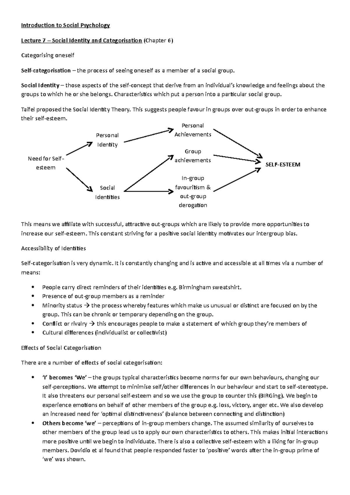 Lecture 7 - Social Identity and Categorisation - Social Identity those ...