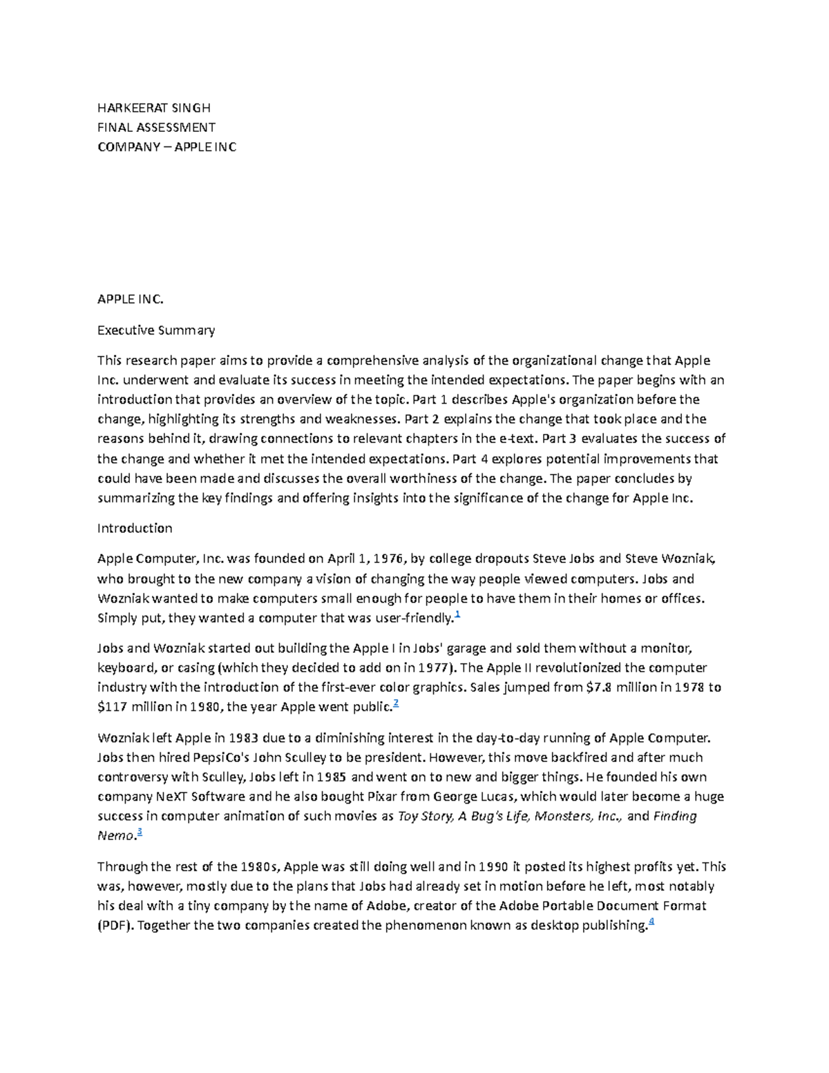 Apple research paper - HARKEERAT SINGH FINAL ASSESSMENT COMPANY – APPLE ...