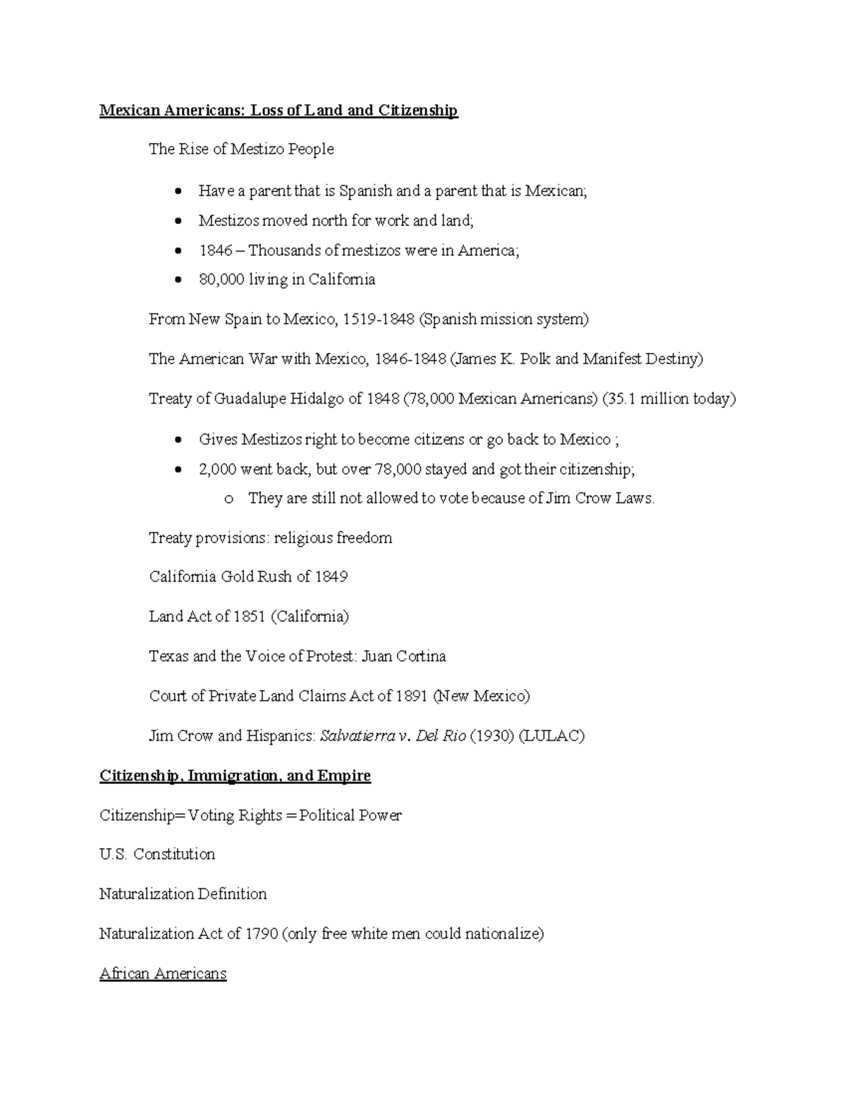 HIST 1302 5 - Mexican Americans: Loss of Land and Citizenship ...