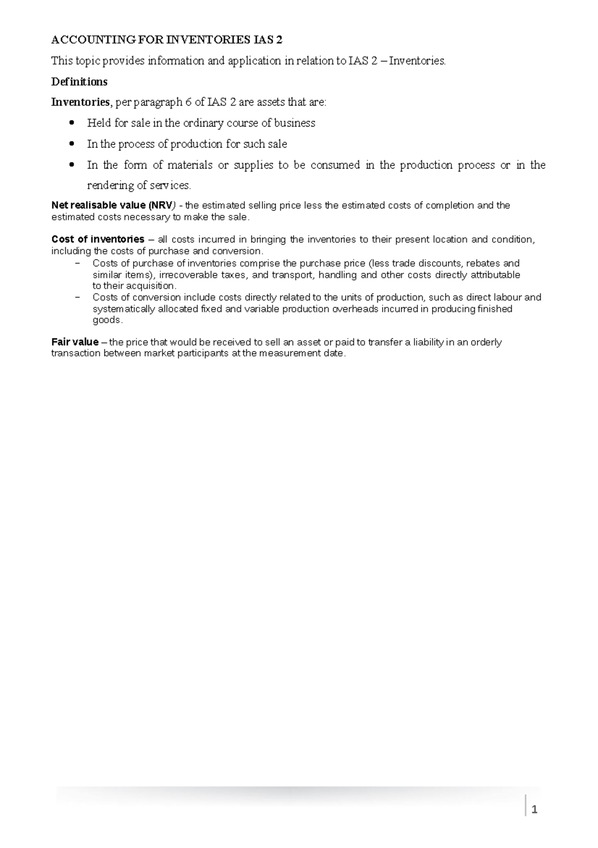 Accounting FOR Inventory Students - ACCOUNTING FOR INVENTORIES IAS 2 ...