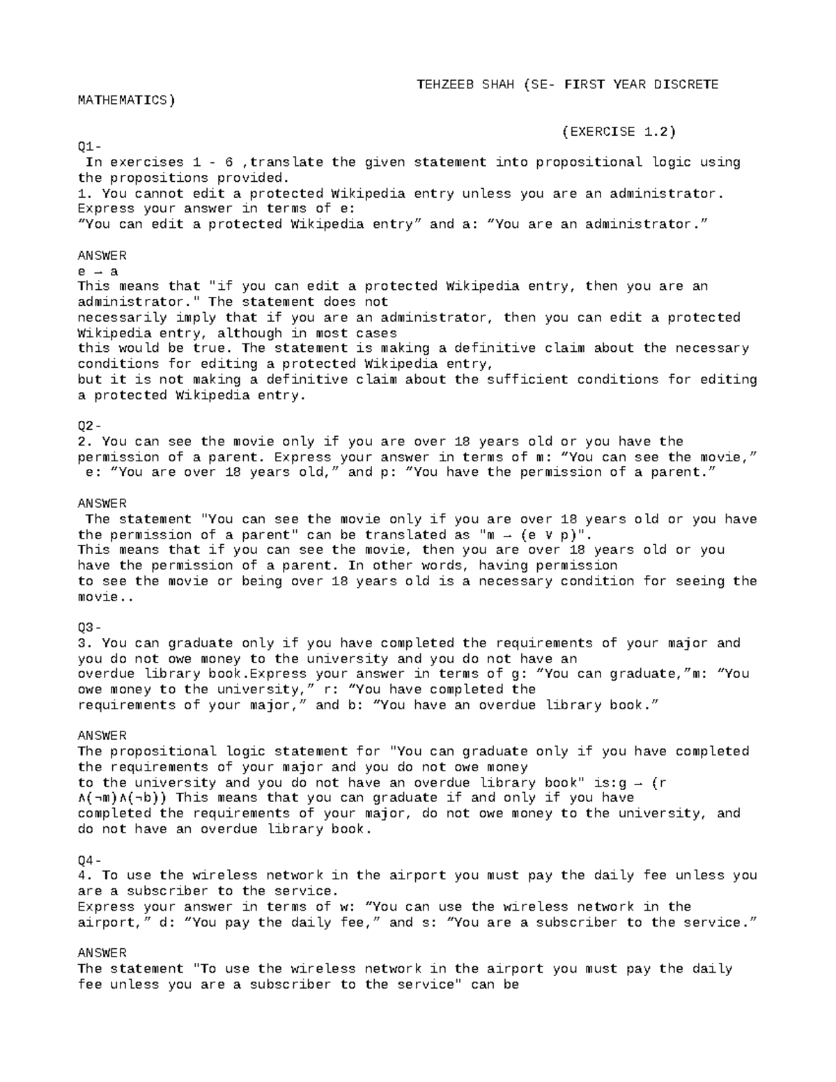 1 - Discrete math solution chapter 1 exercise 1.1 kennth -h-rosen book ...