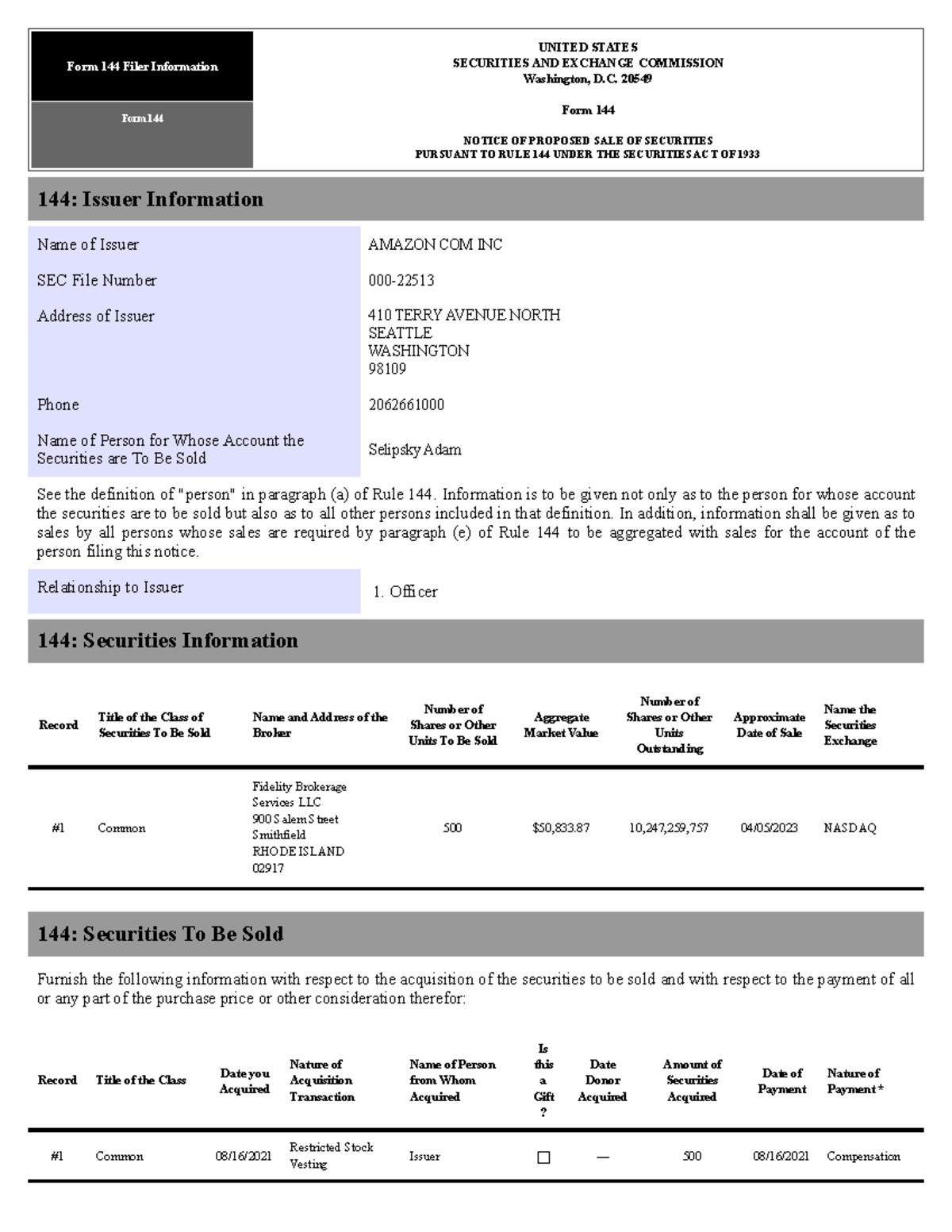 65a58037 fd82 4778 84e8 6fa6264a1799 - Form 144 Filer Information ...