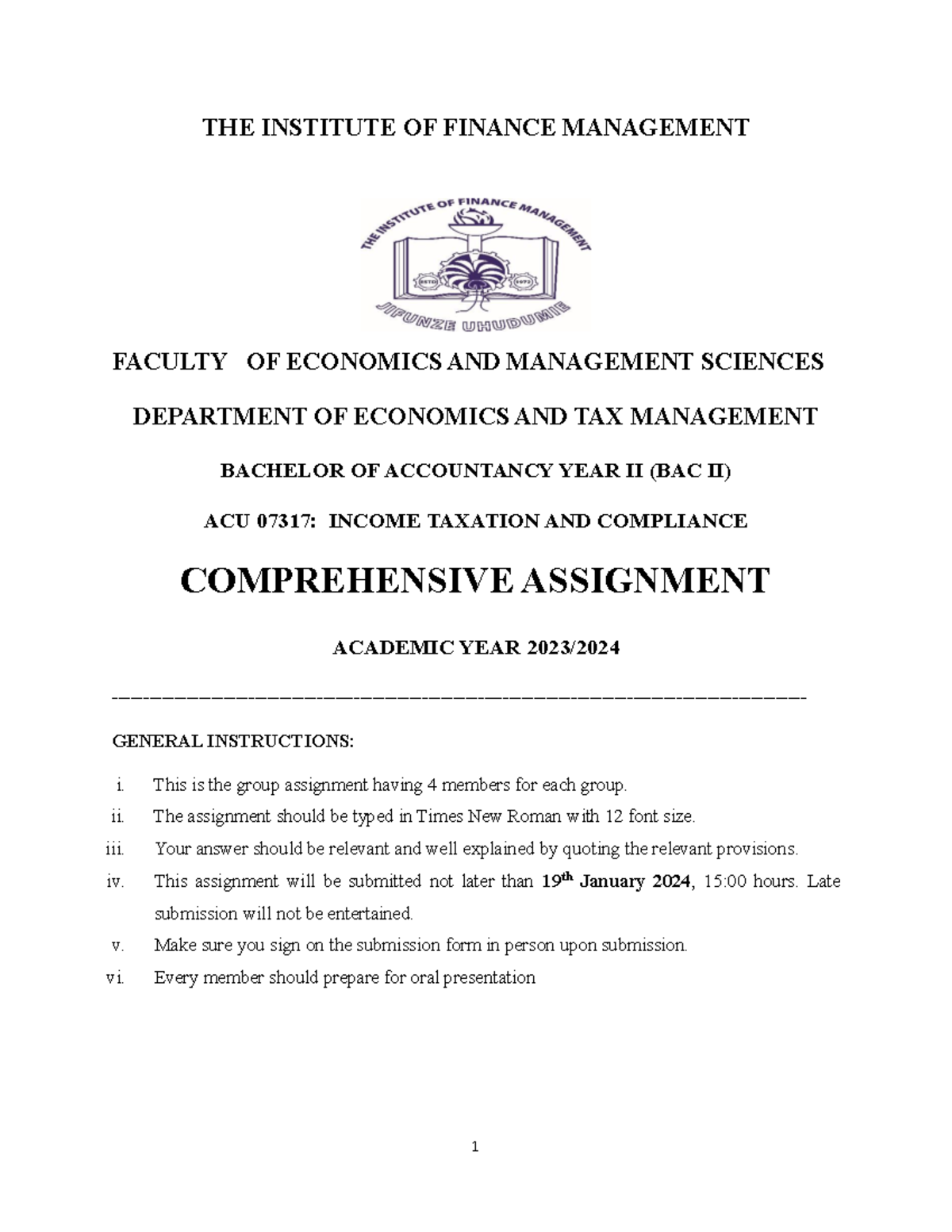 Income Taxation AND COMP Assignment FOR BAC II 2023 2024 - THE ...