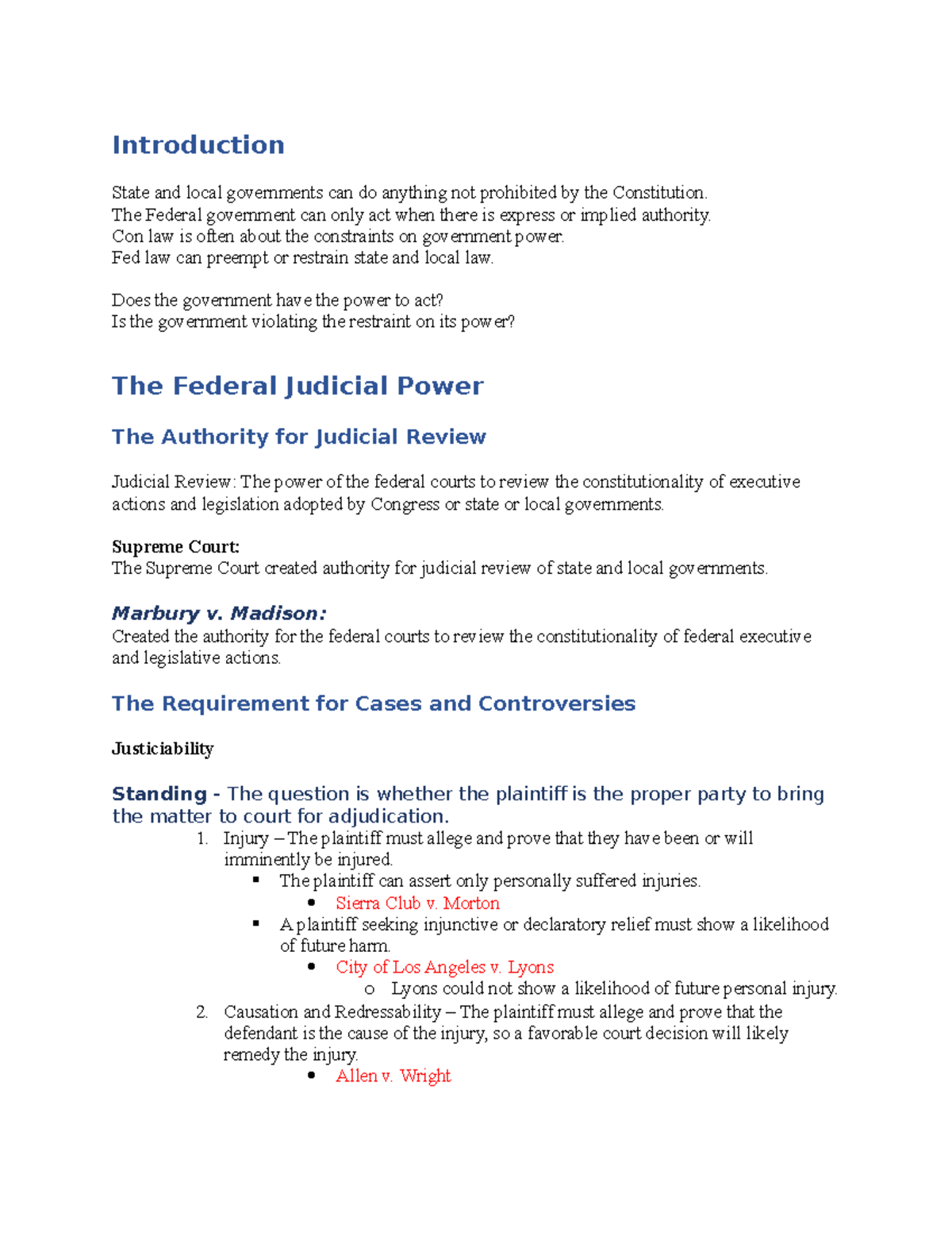 Con-Law Outline - Summary Constitutional Law - Introduction State and ...