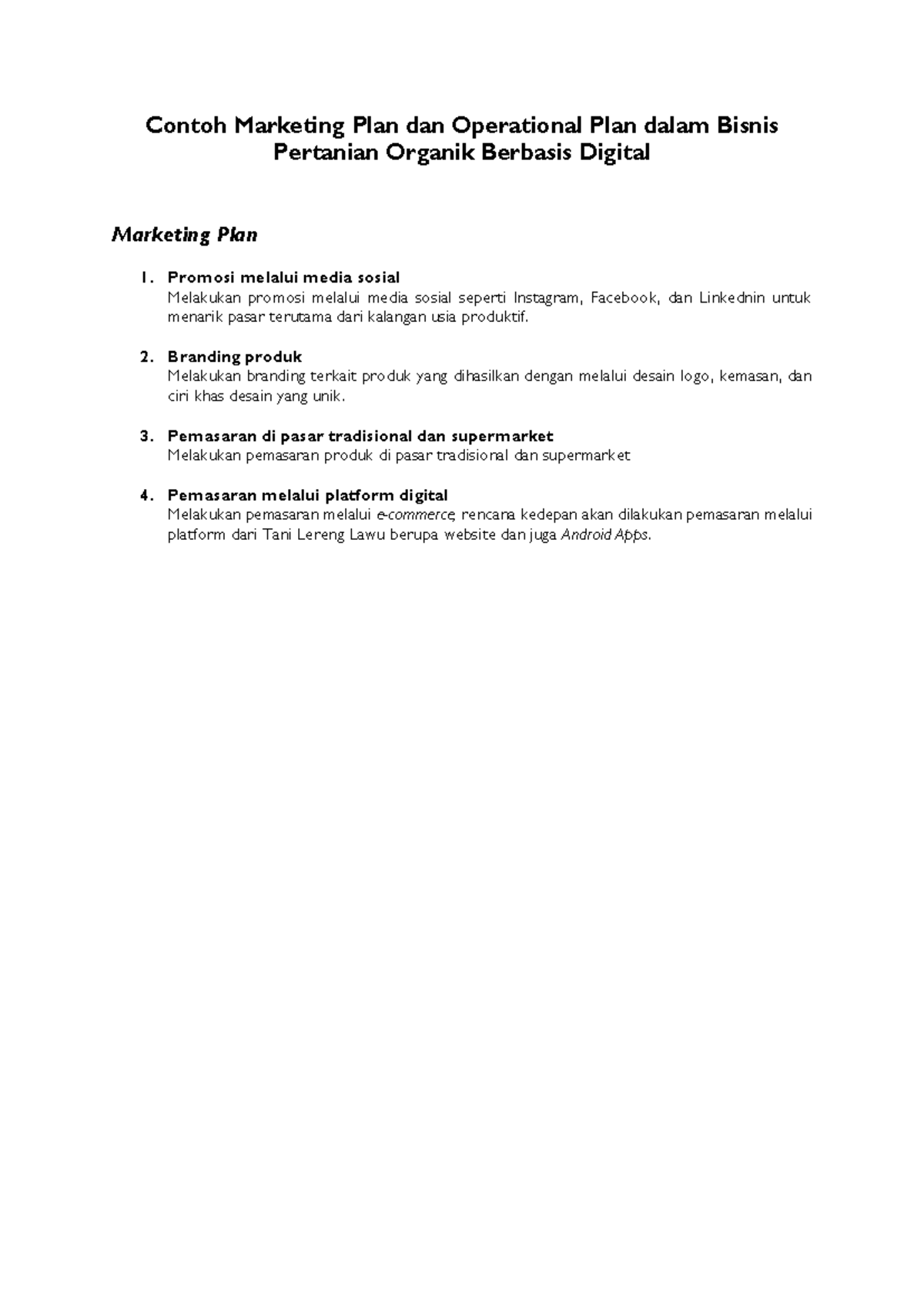 Contoh Marketing Plan dan Operational Plan dalam Bisnis Pertanian ...