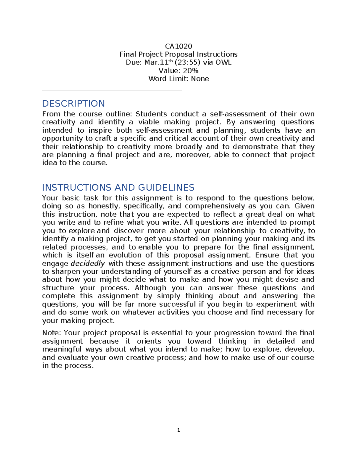 Assignment 3 Project Proposal Instructions - CA Final Project Proposal ...