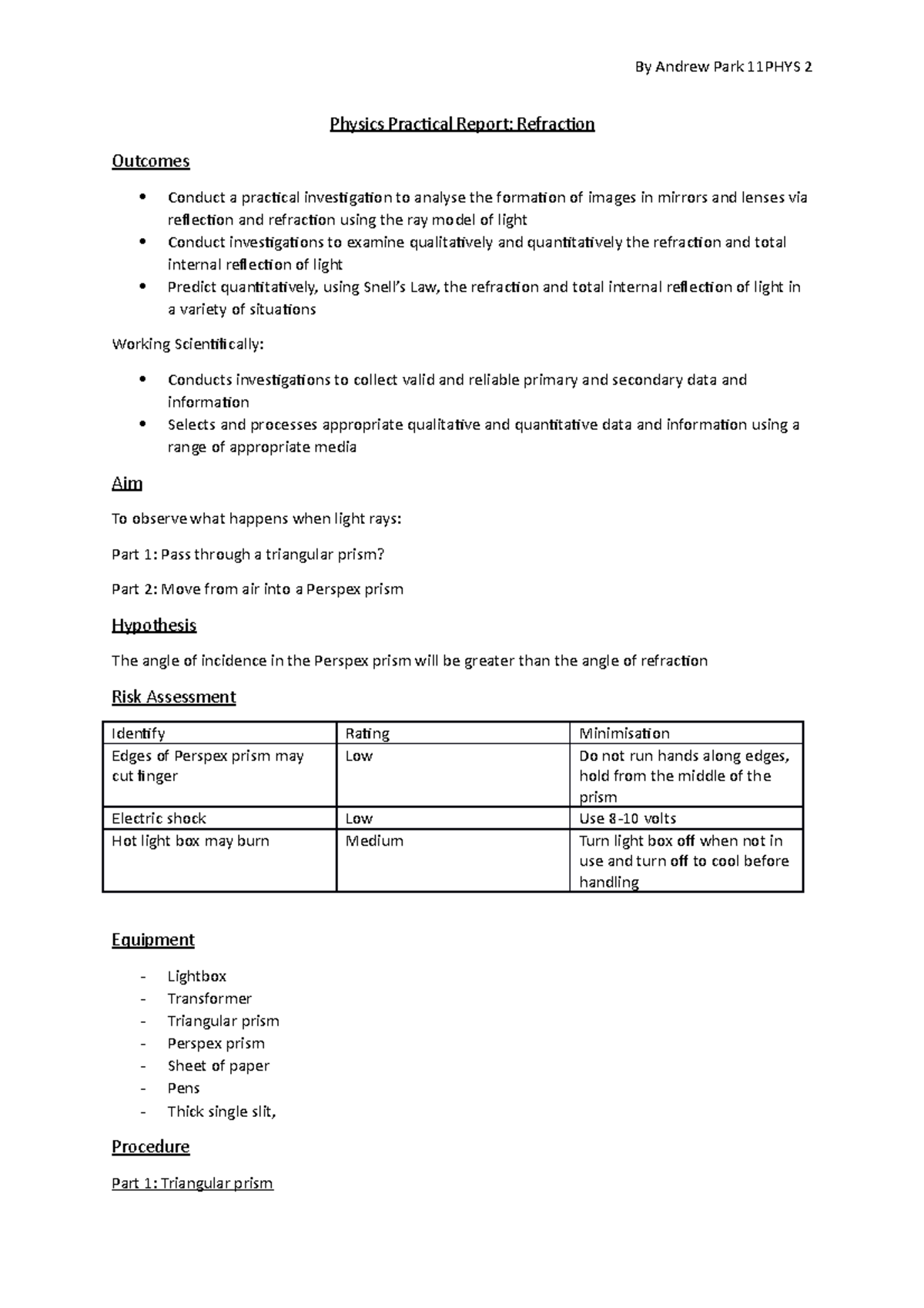 Physics Practical Report Refraction - Physics Practical Report ...