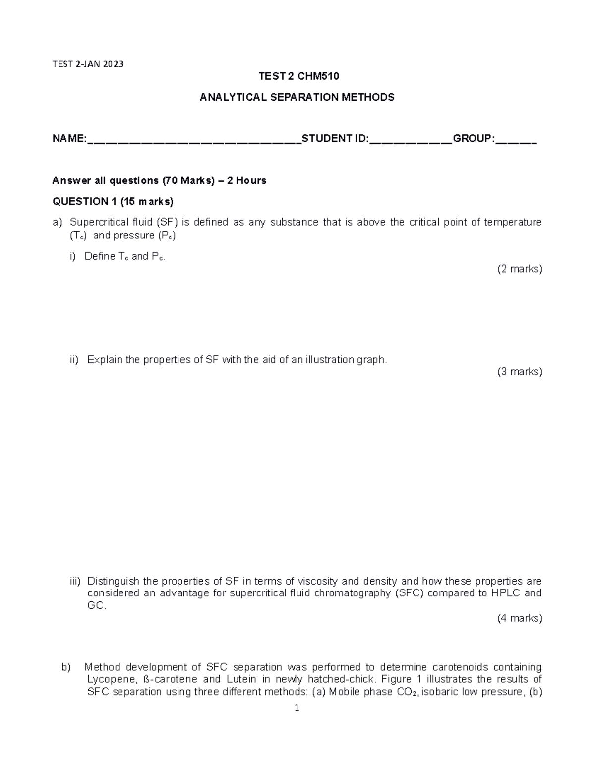 TEST 2 CHM 510 Jan Q - Test 2 chm510 - TEST 2 CHM ANALYTICAL SEPARATION ...
