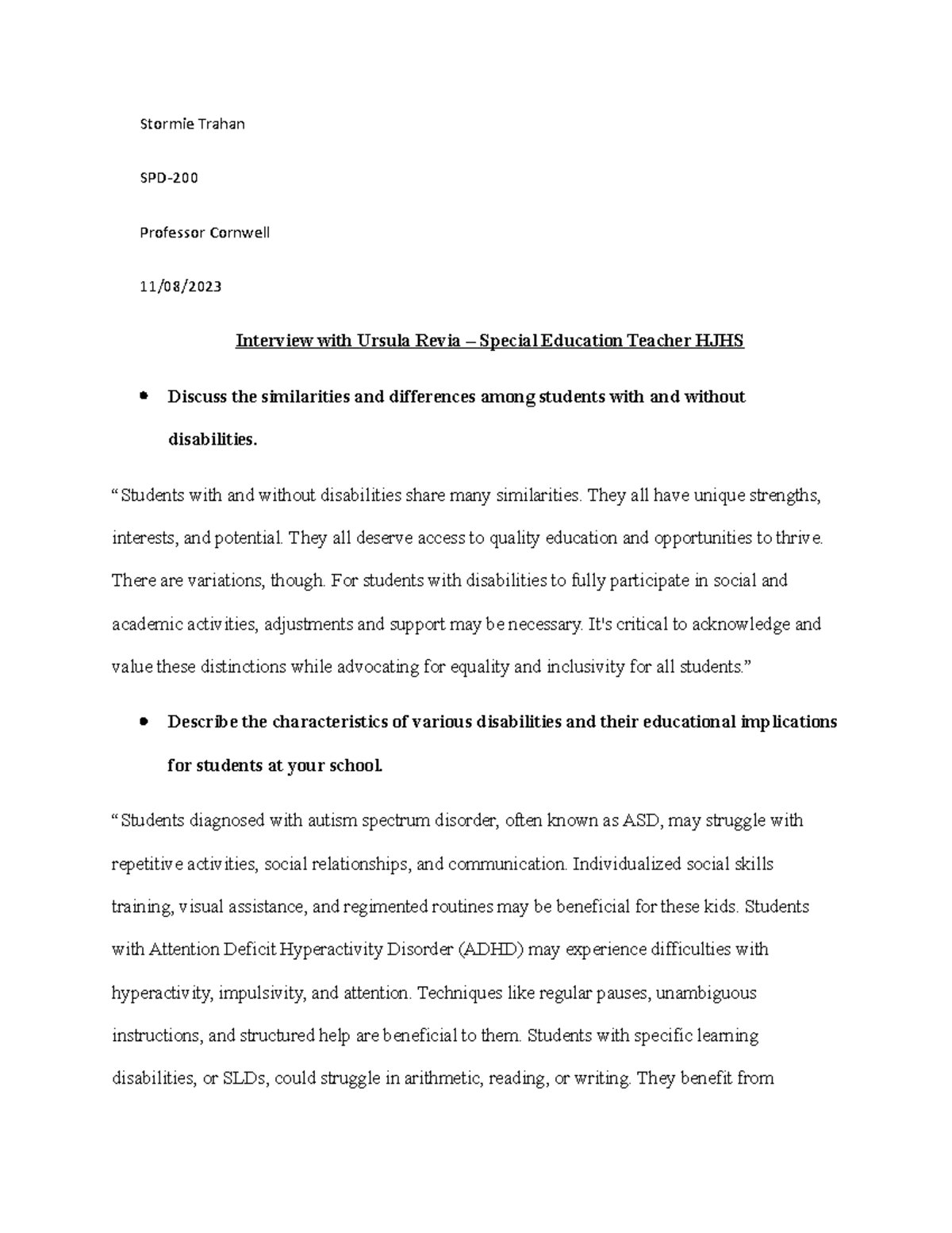 Discuss the similarities and differences among students with and ...