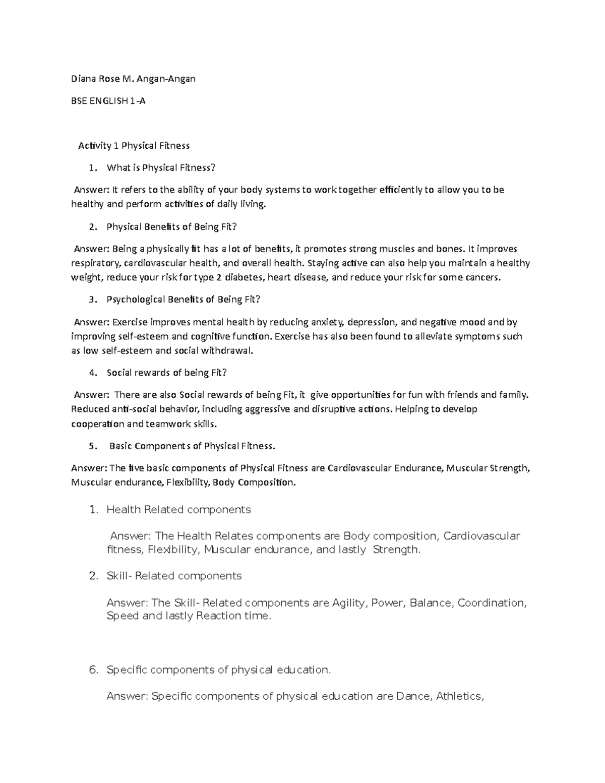 Activity 1 Physical Fitness - Diana Rose M. Angan-Angan BSE ENGLISH 1-A ...