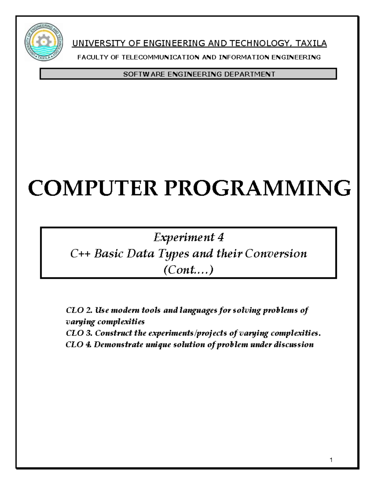 CP Lab 04 2k23 - cp lab notes - FACULTY OF TELECOMMUNICATION AND ...