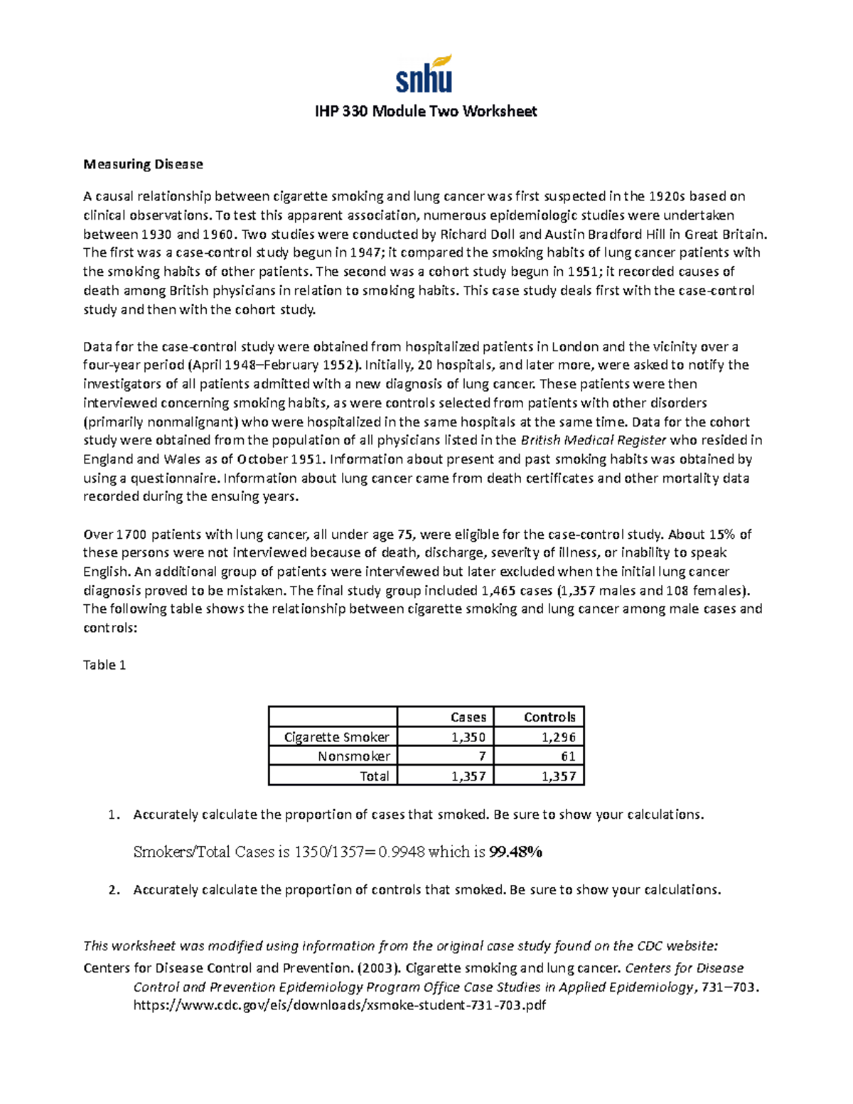 Module 2-1 Measuring Disease IHP 330 Module Two Worksheet - IHP 330 ...