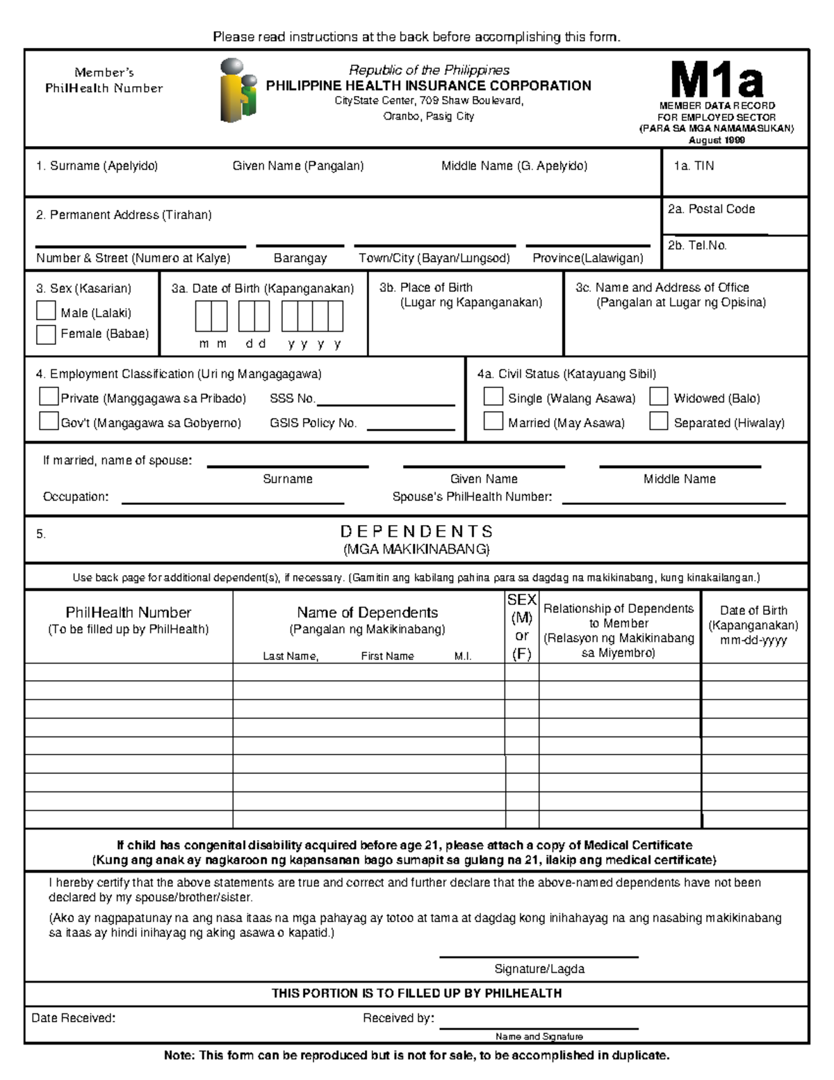 Phil Health M1a - THIS PORTION IS TO FILLED UP BY PHILHEALTH Please ...