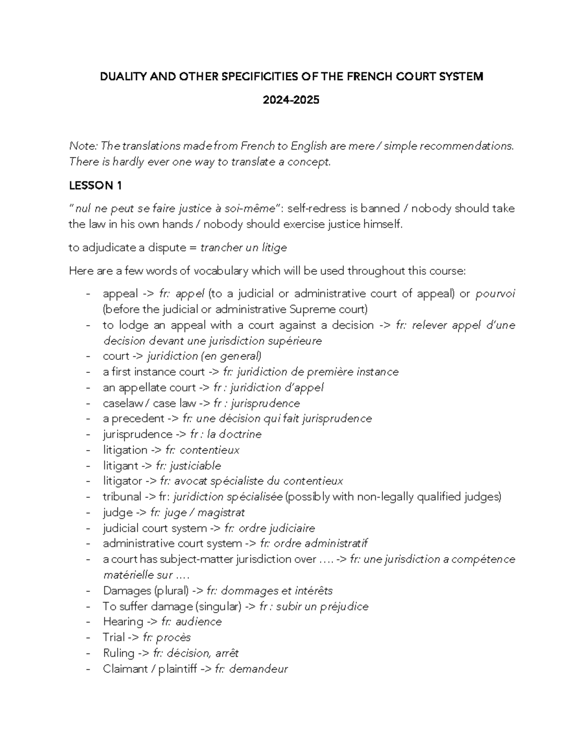 Vocabulary Key concepts - Lesson 1 - DUALITY AND OTHER SPECIFICITIES OF ...