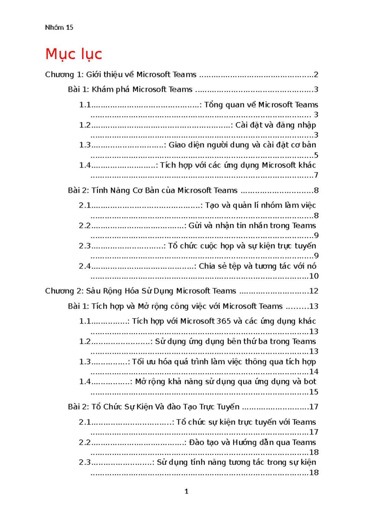 Bt thud - bài thực hành mẫu tin học ứng dụng - Mục lục Chương 1: Giới thiệu về Microsoft Teams ...